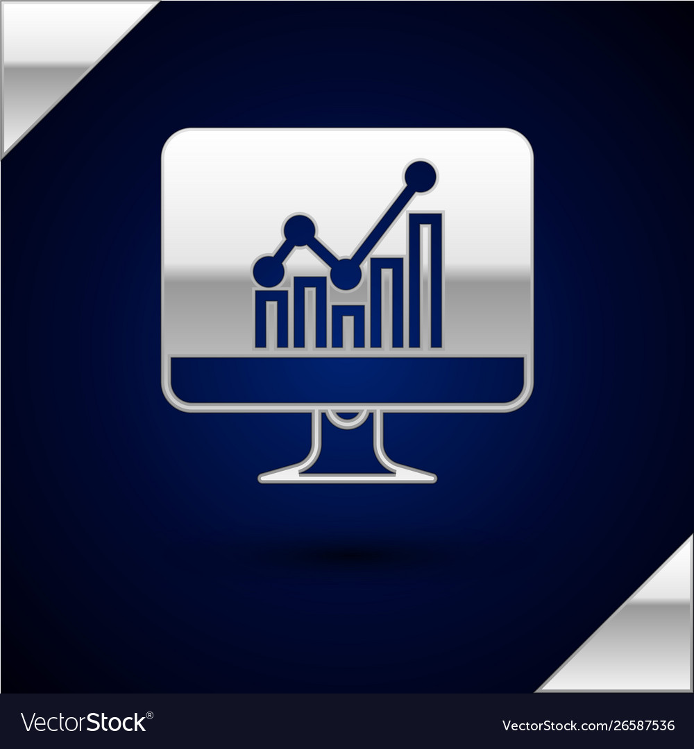 Silver computer monitor with graph chart icon Vector Image