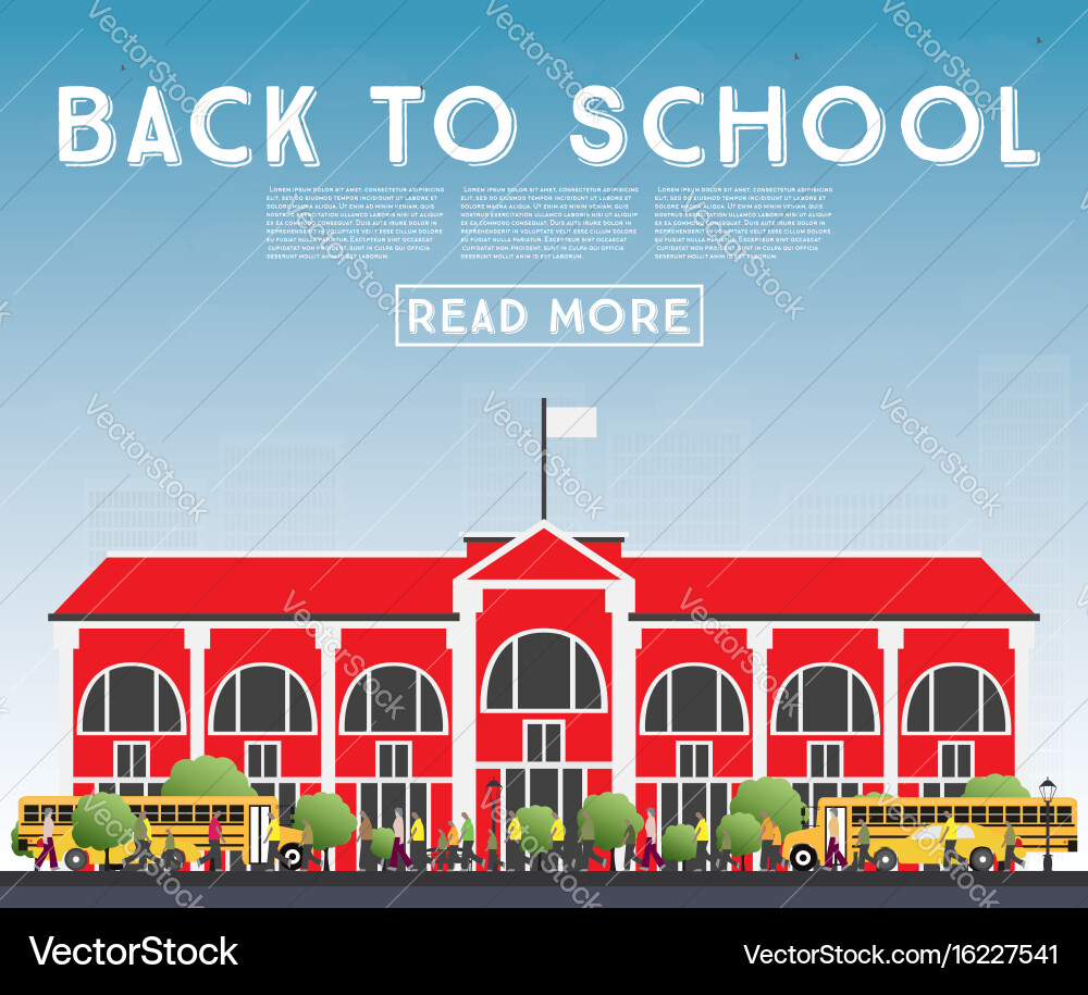 Back to school banner with bus building Royalty Free Vector
