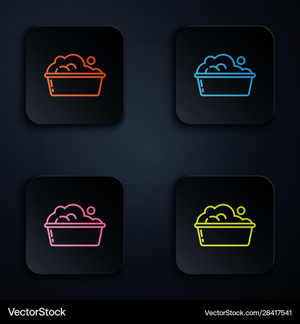 Color neon line plastic basin with soap suds icon Vector Image