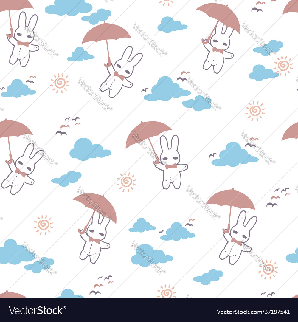Cute bunny and flying umbrella in sky Royalty Free Vector