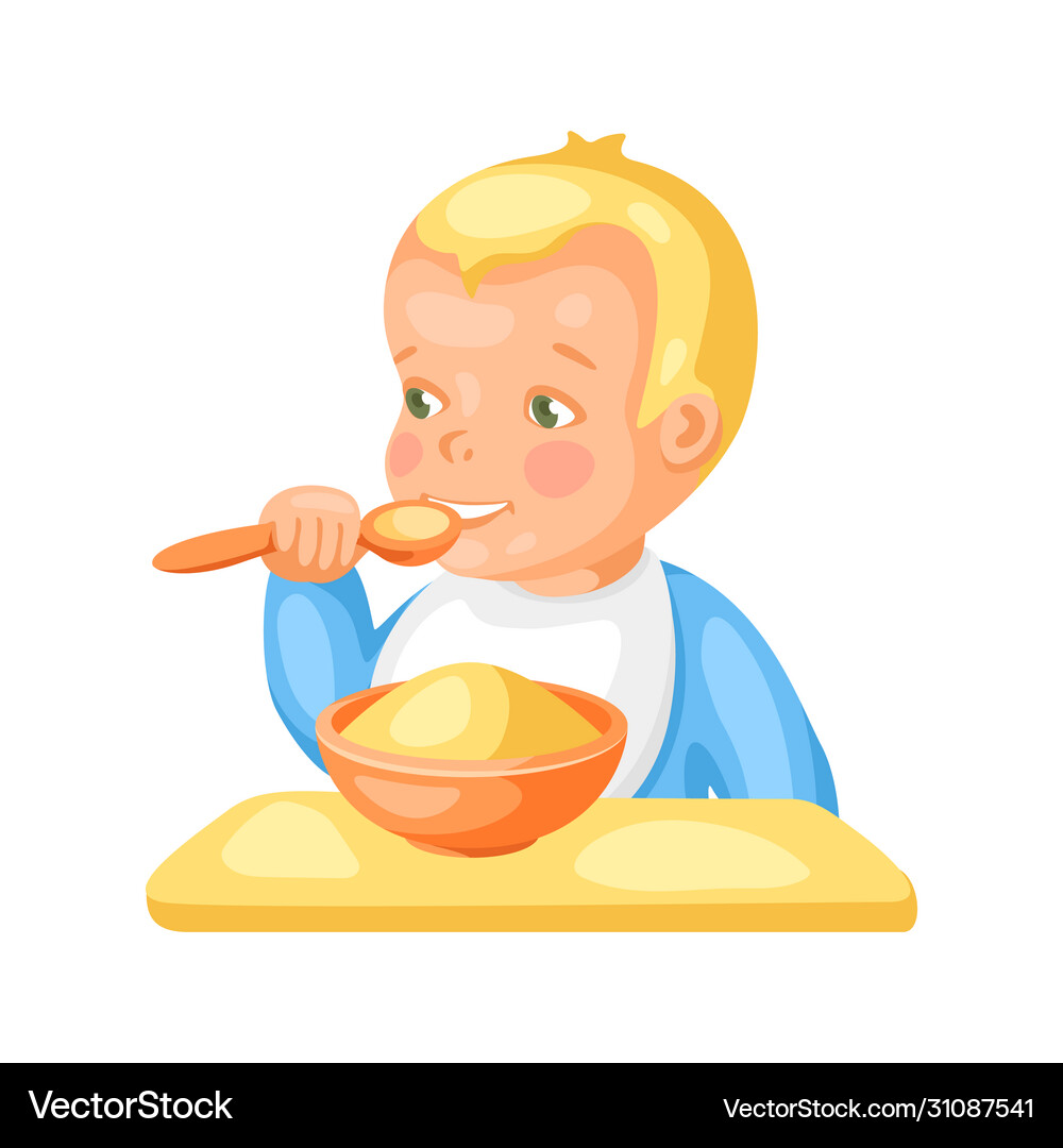Cute little baby with plate Royalty Free Vector Image