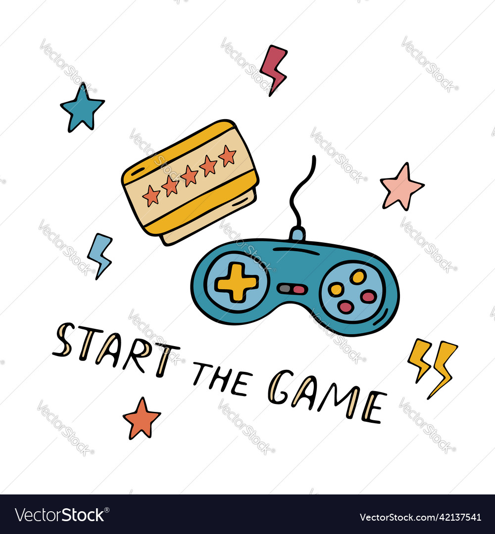 Doodle video game cartridge and joystick isolated Vector Image