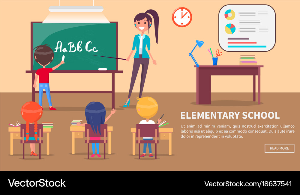 Elementary school banner with children and teacher