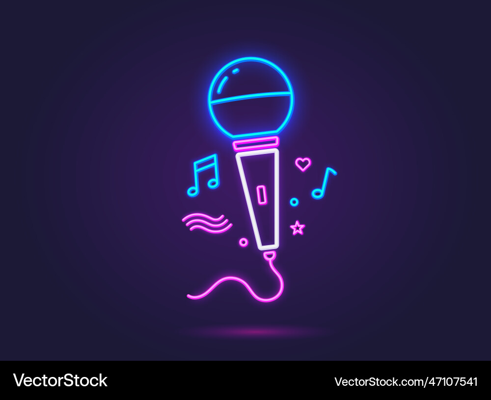 Glowing neon microphone in pink and blue Vector Image