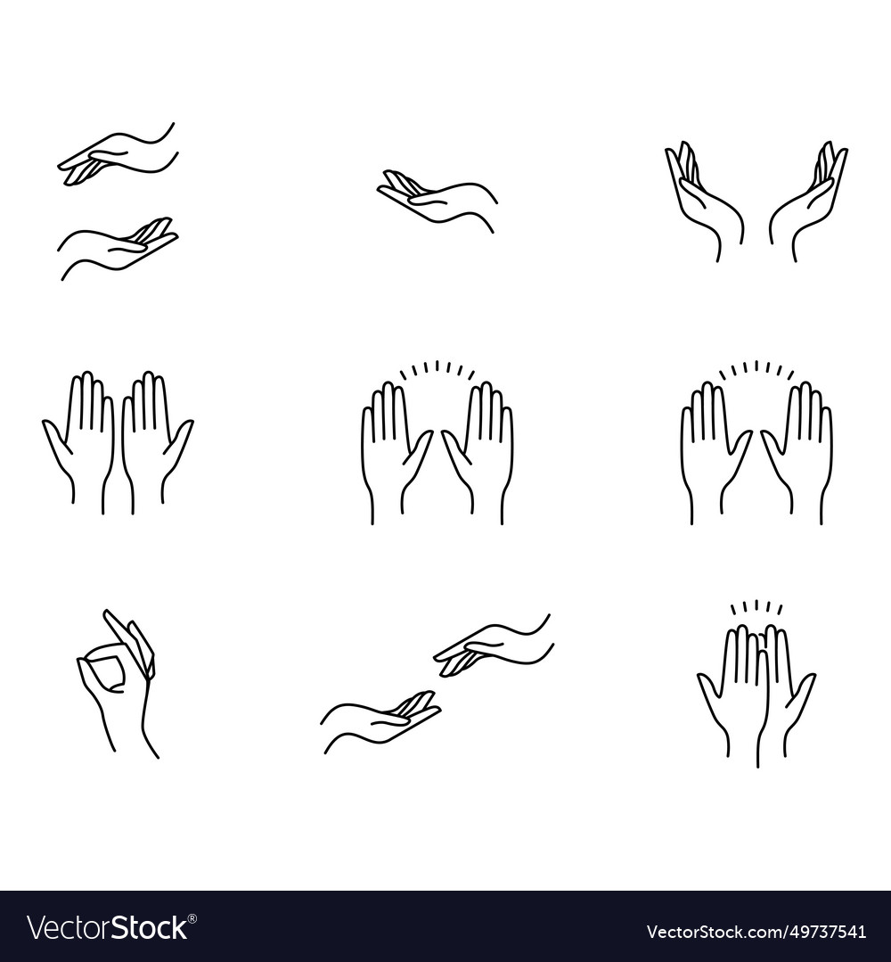 Hand gestures outline icon set editable stroke Vector Image