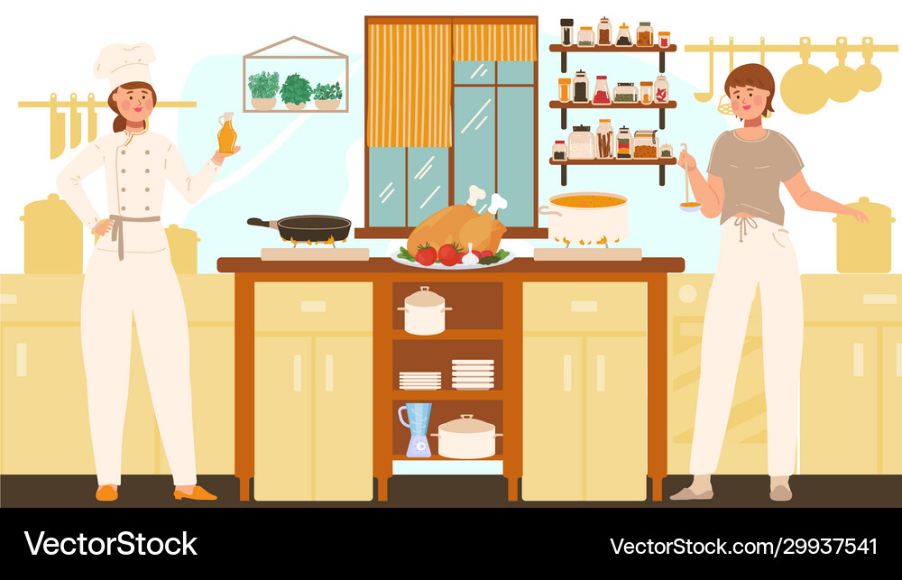 Women cooking in kitchen professional chef Vector Image
