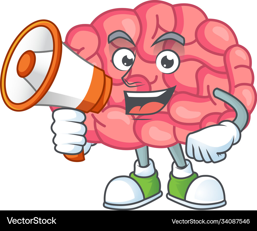 A picture brain cartoon speaking on megaphone Vector Image