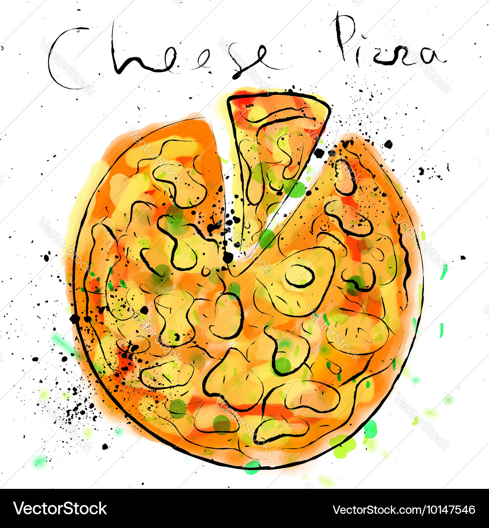 Cheese pizza drawn in chalk on a blackboard Vector Image
