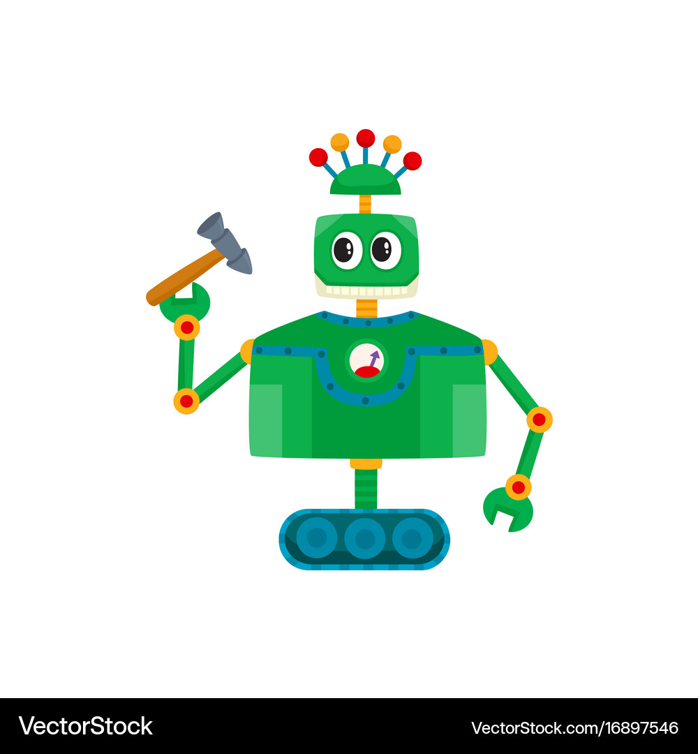 Flat cartoon small funny male robot Royalty Free Vector