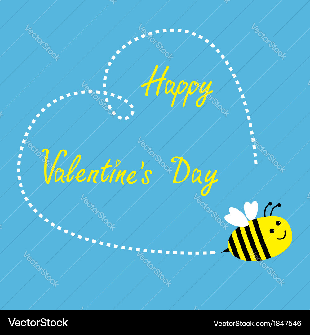 Flying bee big dash heart in sky valentines Vector Image