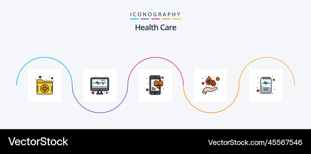Health care line filled flat 5 icon pack Vector Image