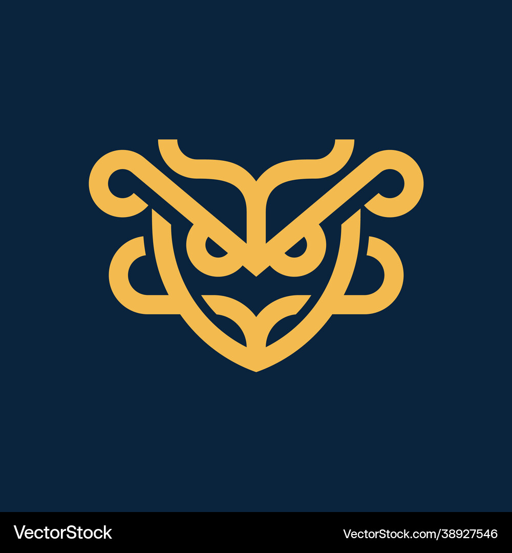 Owl shield business outline logo design Royalty Free Vector