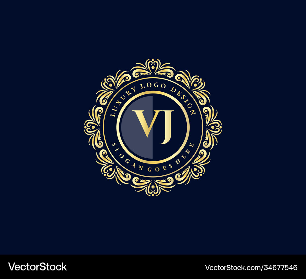 Vj initial letter gold calligraphic feminine Vector Image