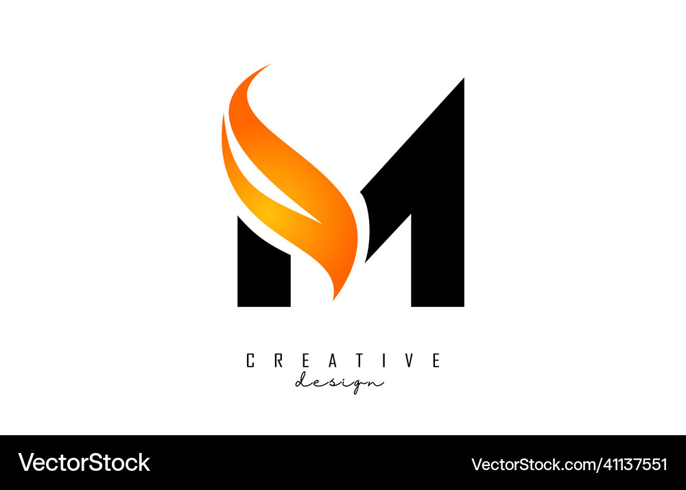 Abstract letter m with fire flames and orange Vector Image