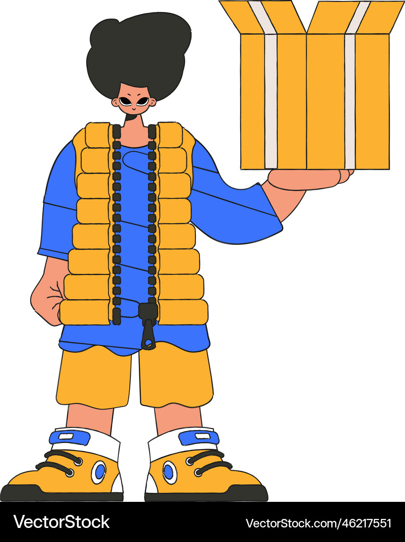 Charming man holding a box in his hands Royalty Free Vector
