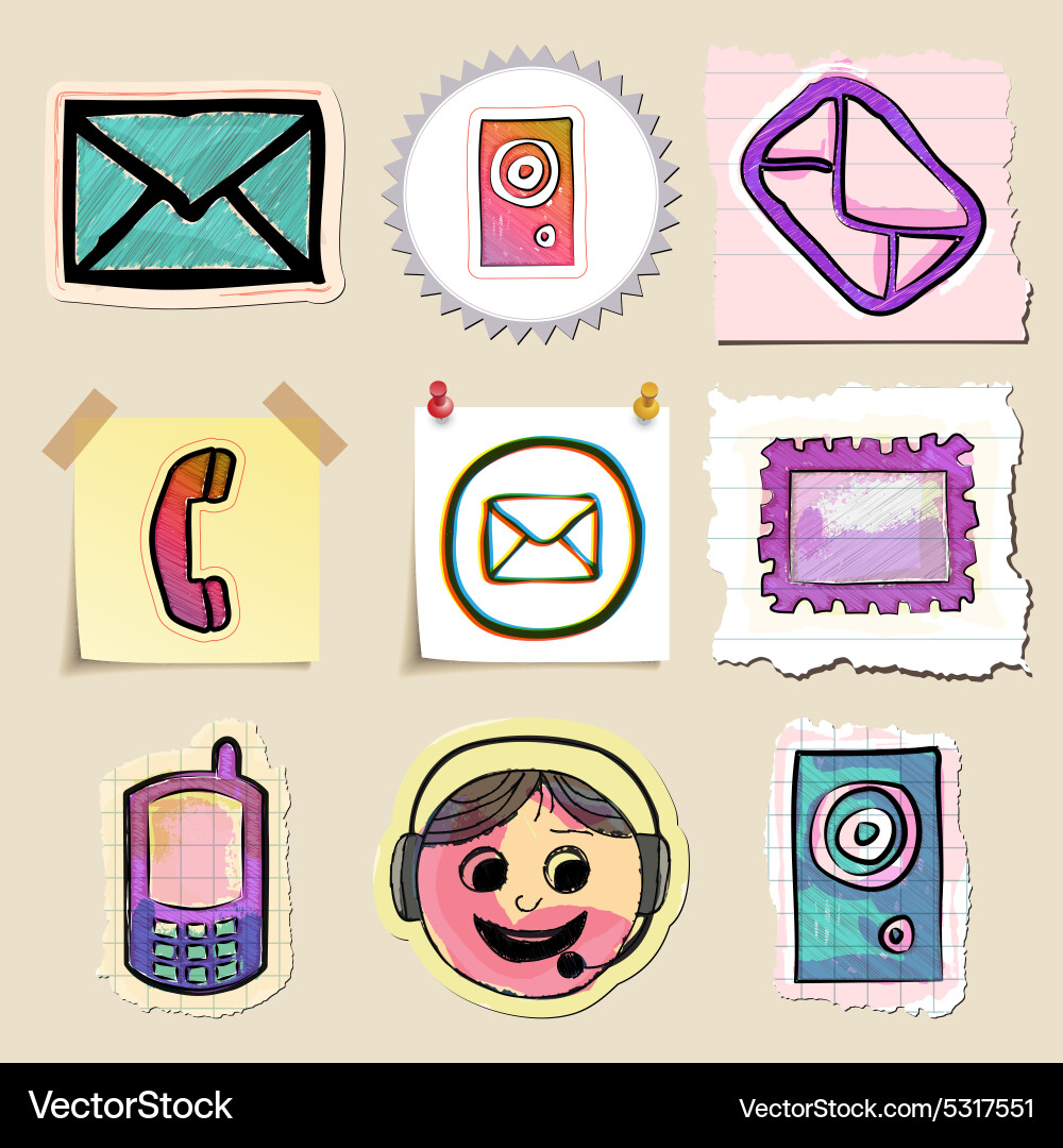 Communication icons set hand drawn and isolated Vector Image