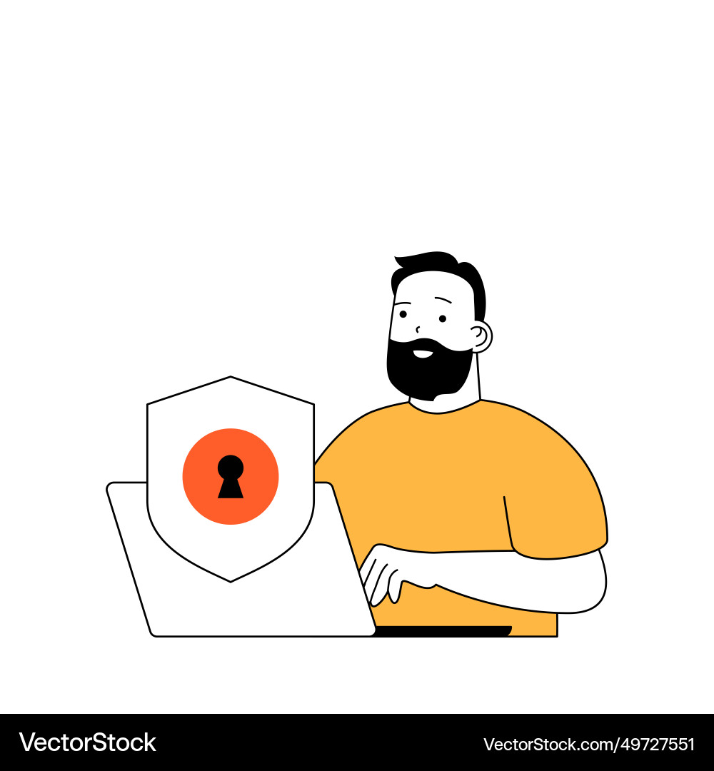 Cyber security concept with cartoon people in flat