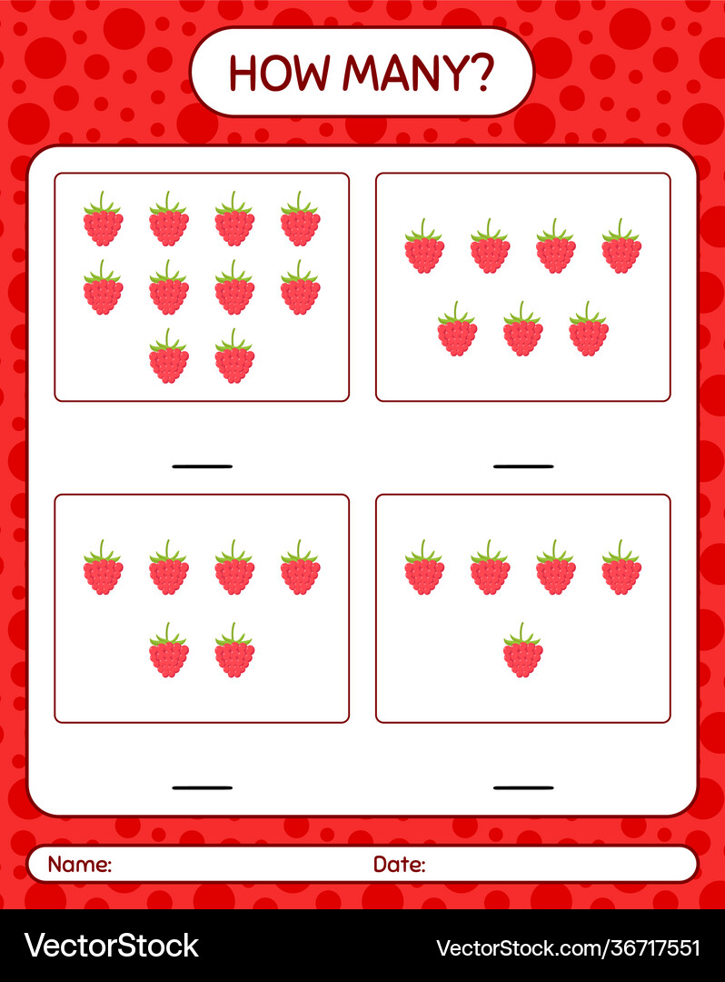 How many counting game with raspberry worksheet Vector Image