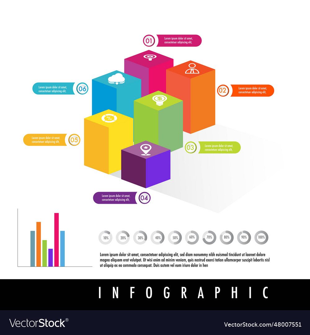 Infographic template 6 box graph Royalty Free Vector Image