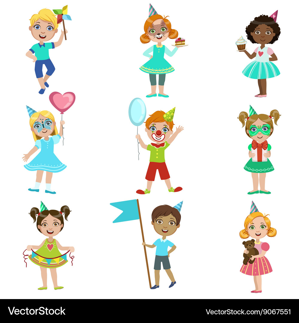 Kids on birthday party set Royalty Free Vector Image