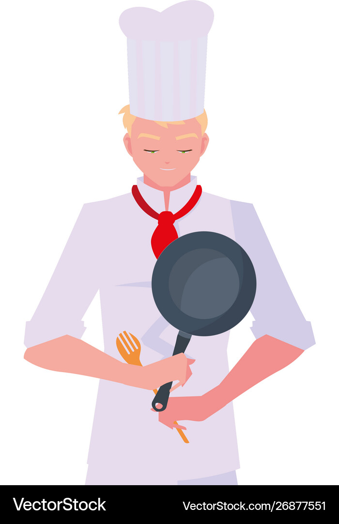 Man chef holding frying pan cooking Royalty Free Vector