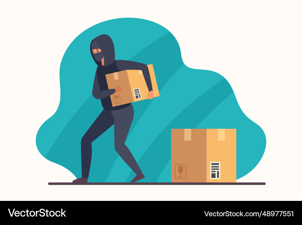 Postal parcel theft thief sneaking away cardboard Vector Image