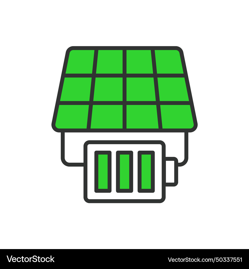 Solar battery icon in line design green Royalty Free Vector