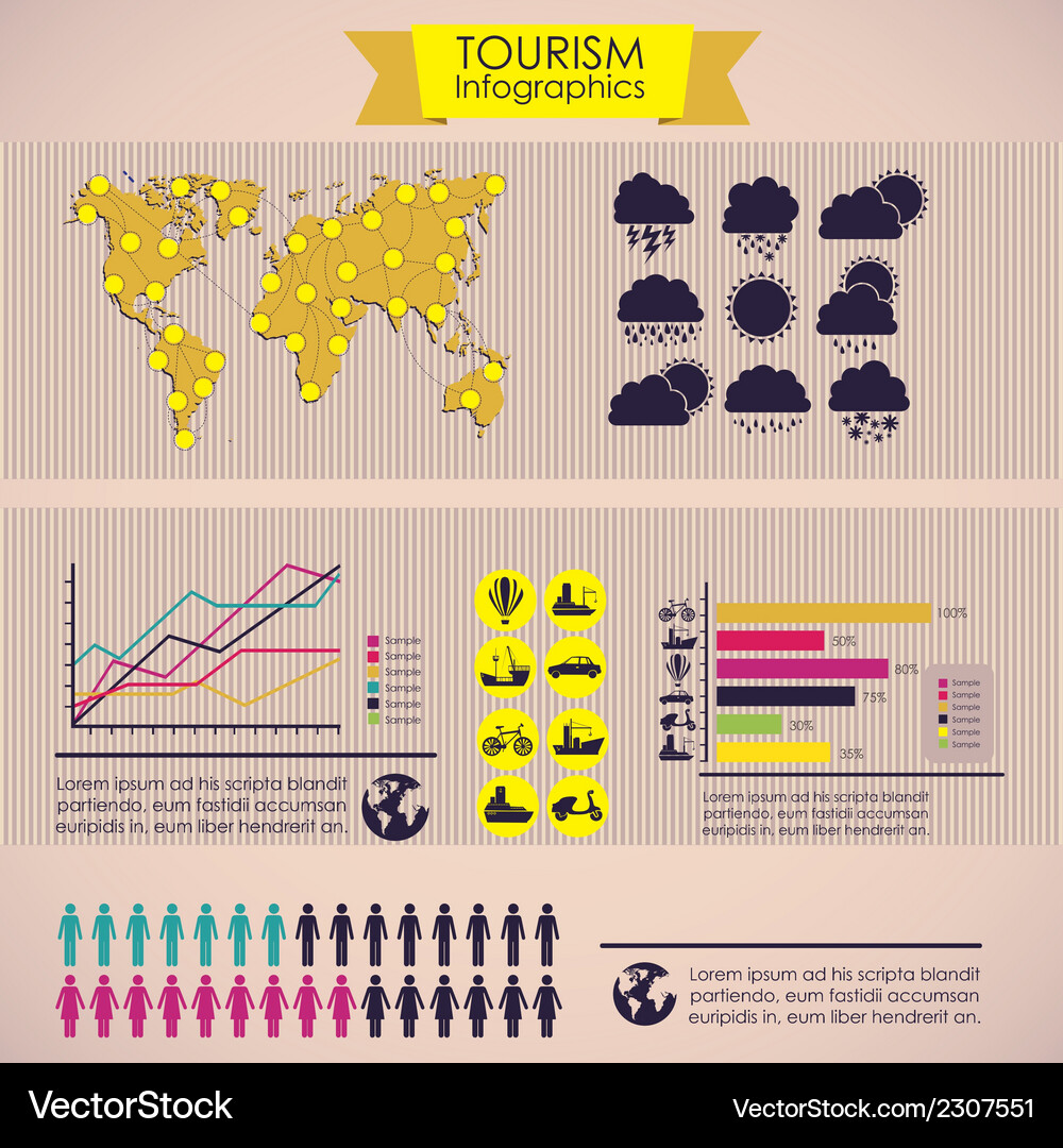 Tourism infographics with colors graphs Royalty Free Vector