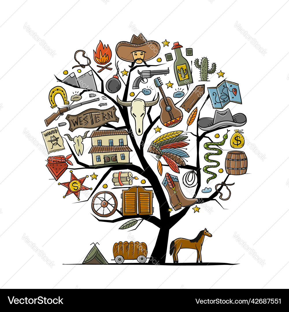 Wild western art tree concept for your design Vector Image