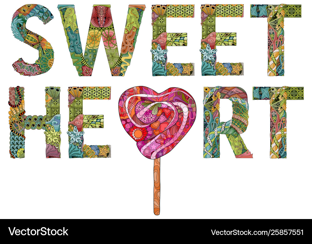 Words sweeet heart with lollipop decorative Vector Image