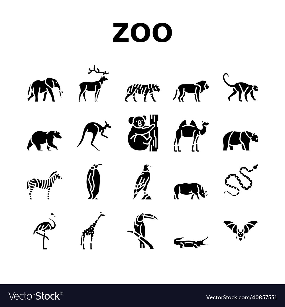 Zoo animals birds and snakes icons set Royalty Free Vector