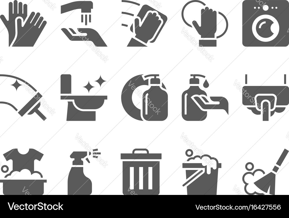 Cleaning icons set hygiene tools signs Royalty Free Vector