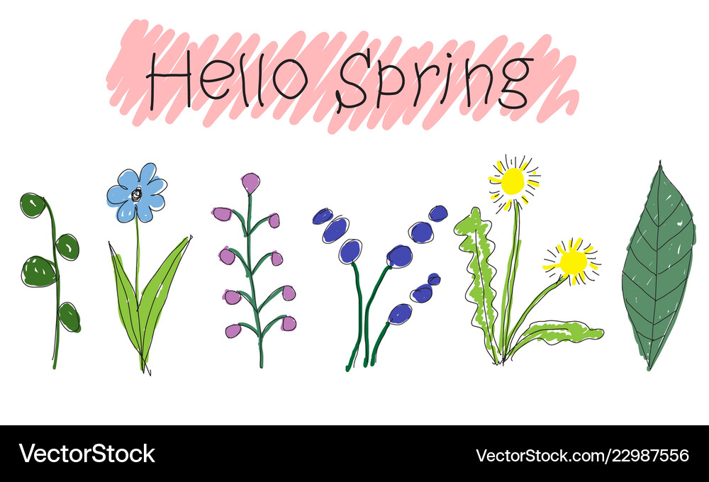 Cute doodle flower with handwritten sign hello Vector Image