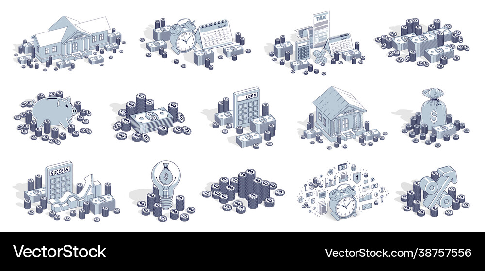 Different finance concepts 3d set isolated Vector Image