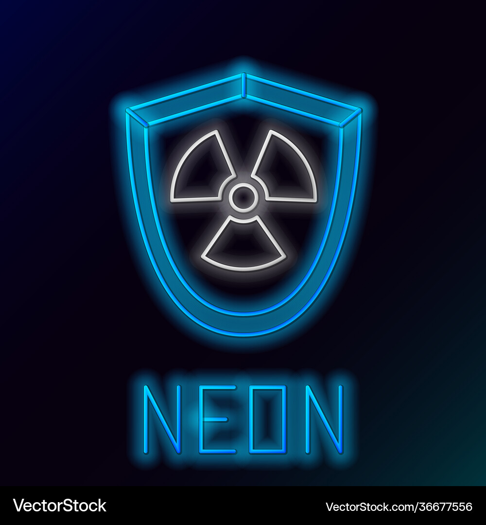 Glowing neon line radioactive in shield icon Vector Image