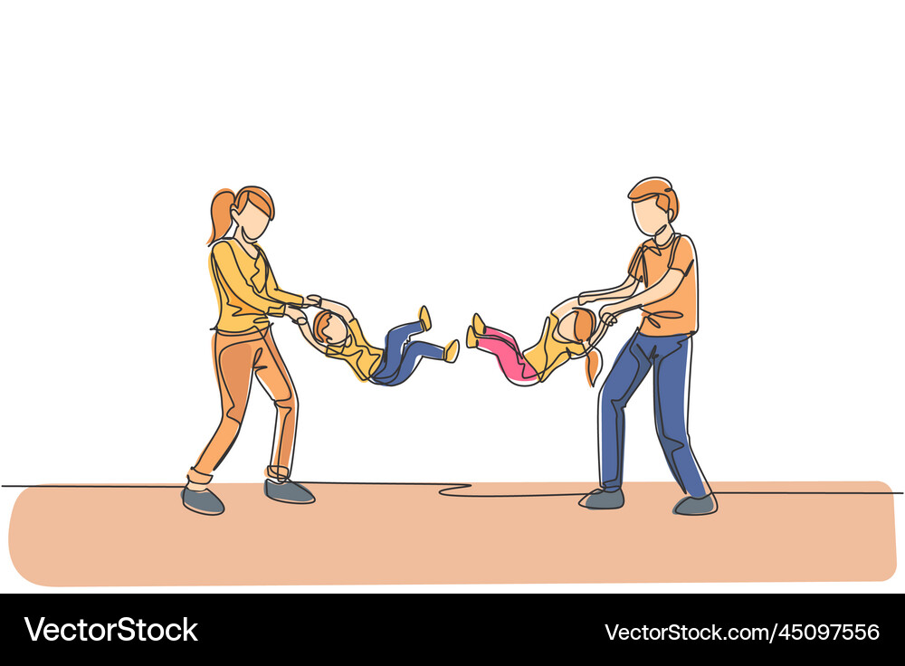 One single line drawing of young father Royalty Free Vector