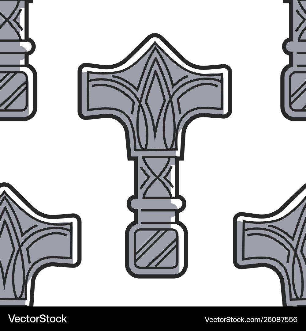 Vikings weapon seamless pattern mjolnir hammer of Vector Image