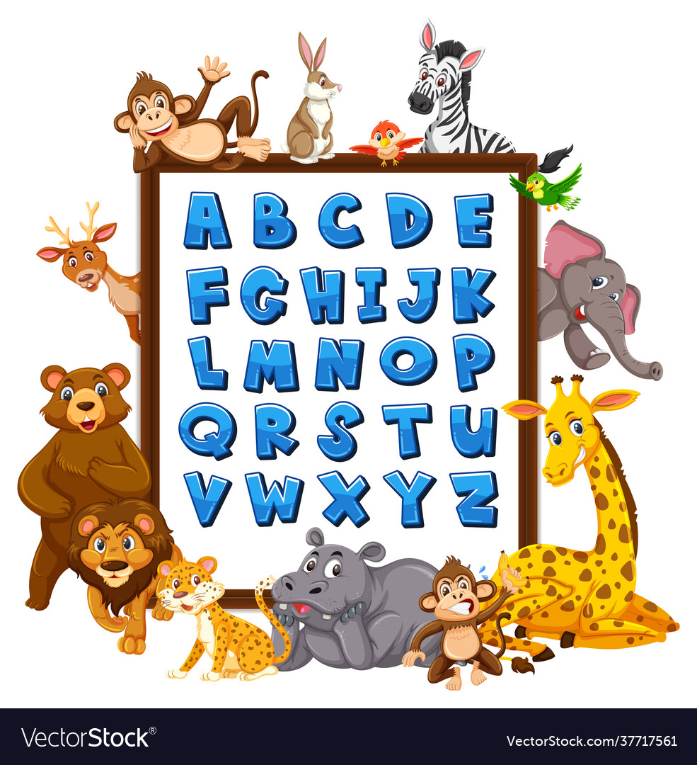 A-z alphabet board with wild animals Royalty Free Vector