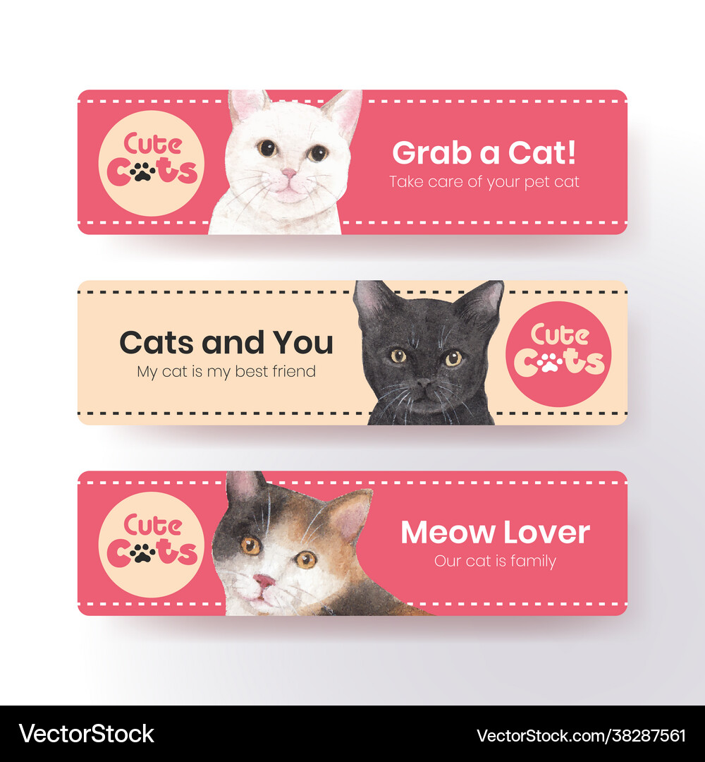 Banner template with cute cat concept watercolor Vector Image
