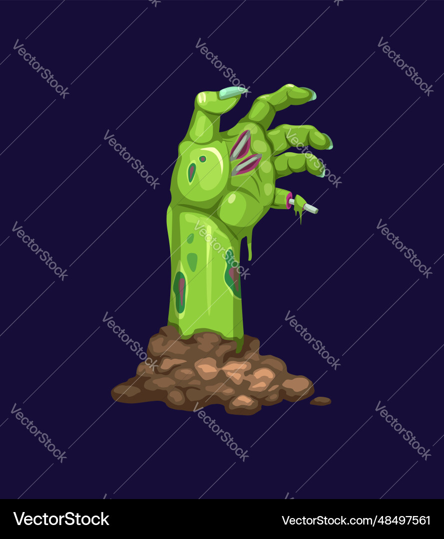 Decaying cartoon zombie hand grasping for prey Vector Image
