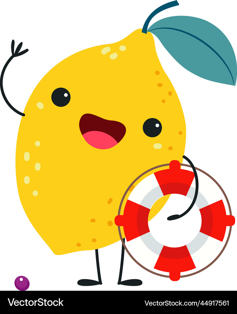 Funny lemon as summer fruit character waving hand Vector Image