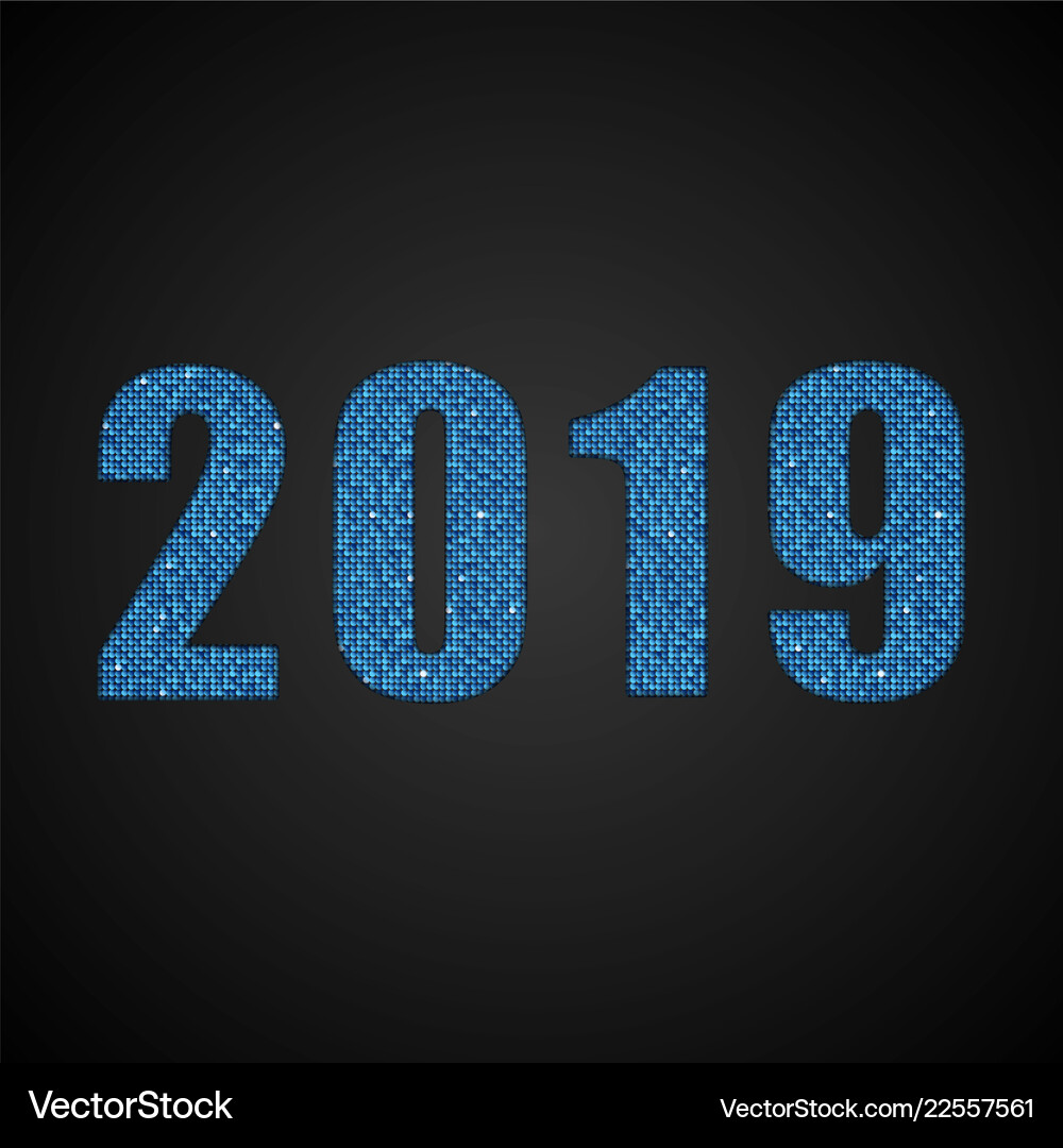 Number 2019 blue sequins new year sign Royalty Free Vector