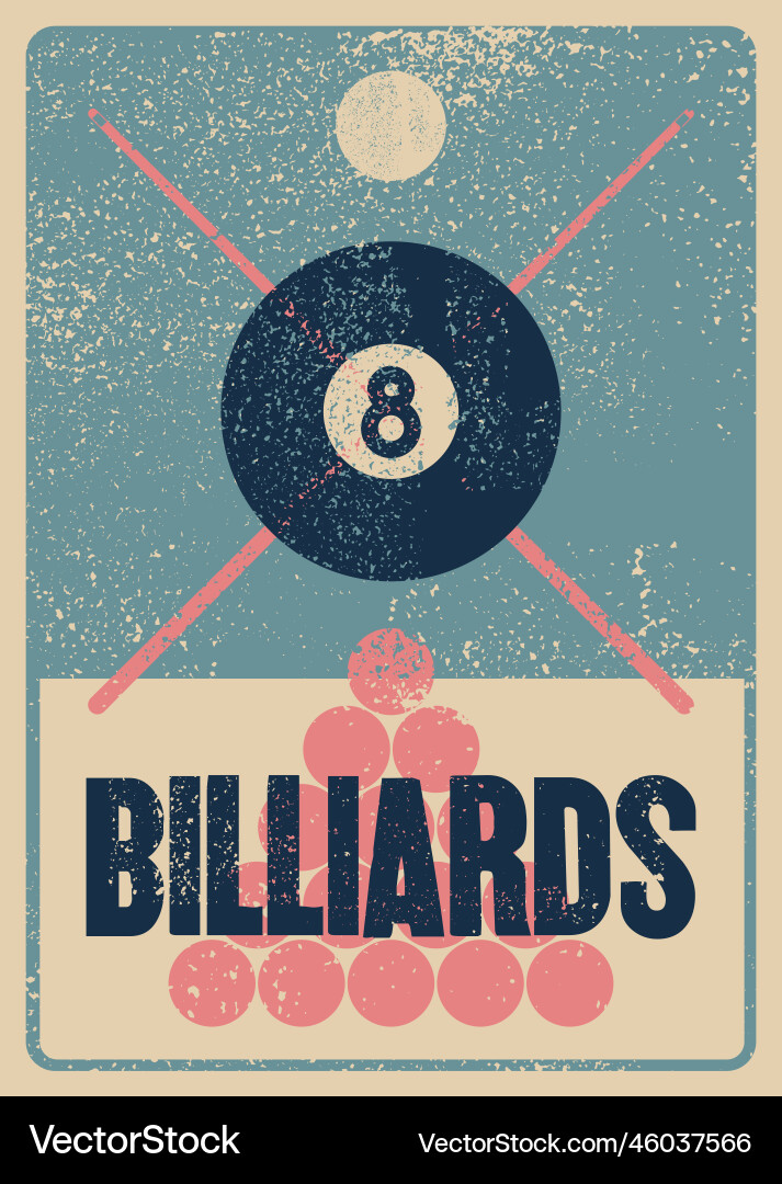 Billiards typographical vintage grunge poster Vector Image