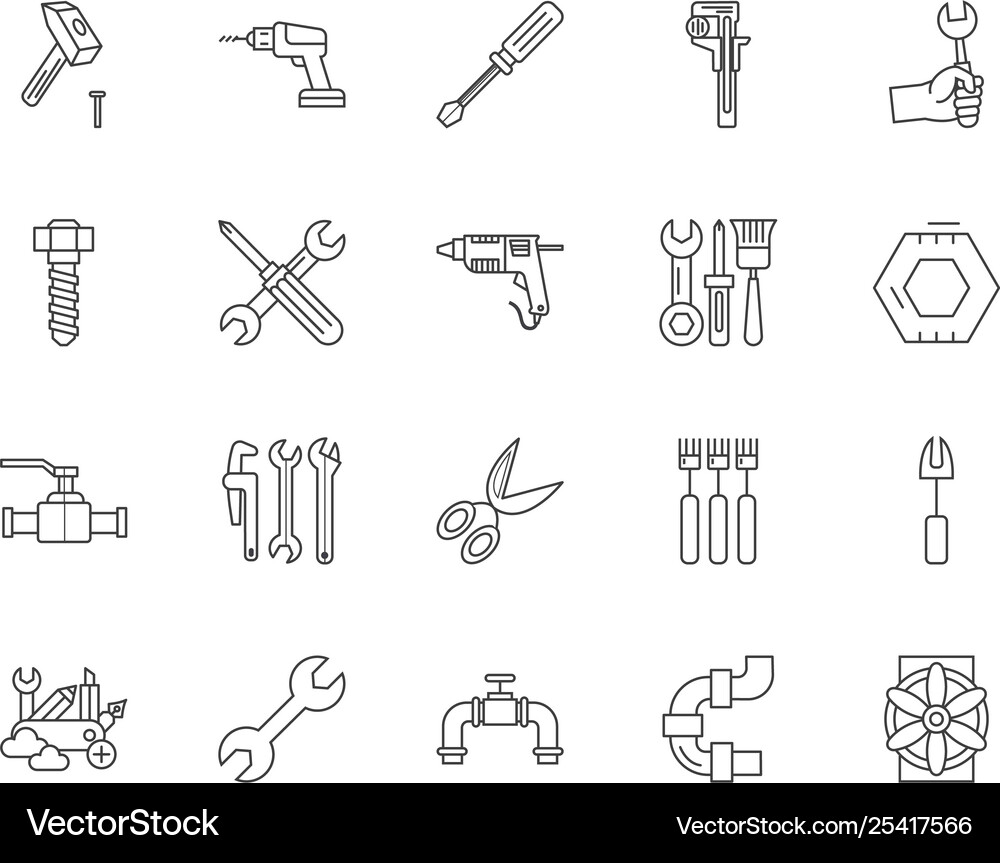 Bolts nuts screw rivets washers line icons Vector Image