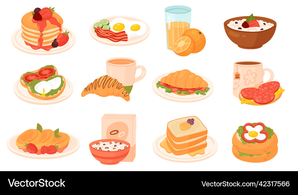 Breakfast brunch menu set toasts and croissants Vector Image