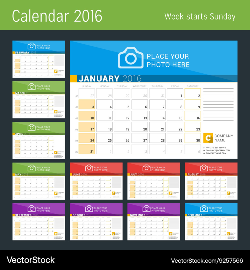 Calendar planner for 2016 year print template Vector Image