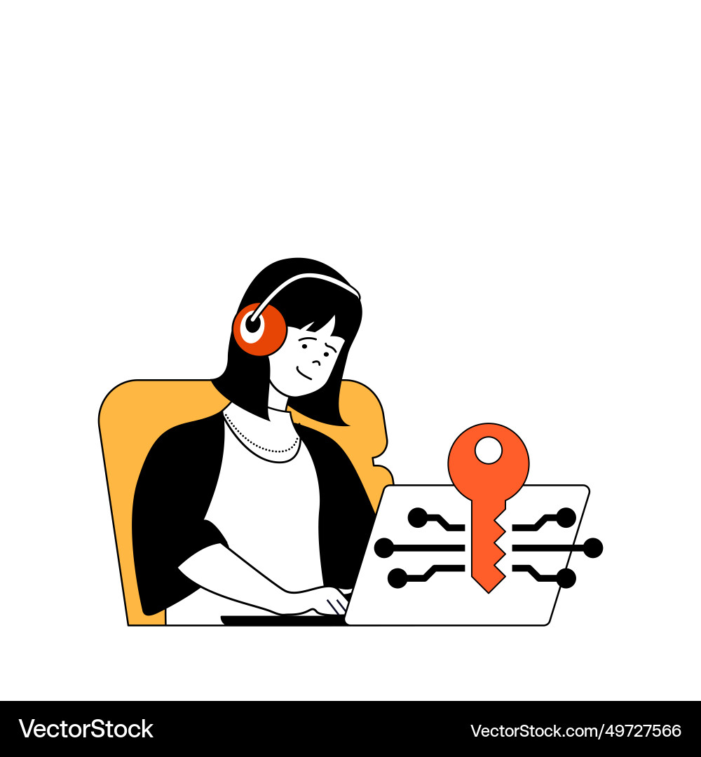Cyber security concept with cartoon people in flat