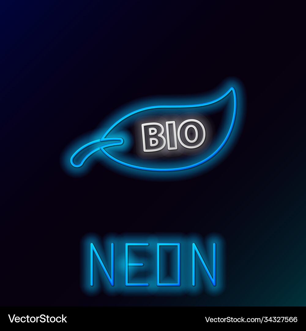 Glowing neon line leaf bio symbol icon isolated Vector Image