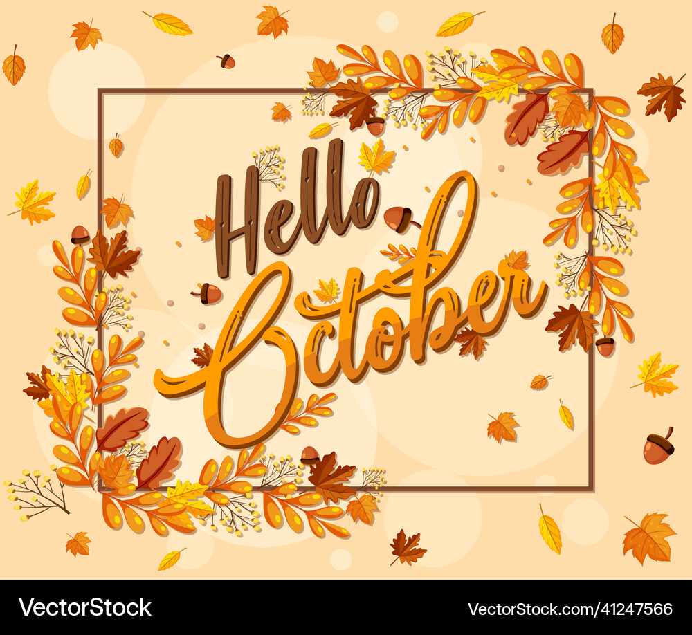 Hello october logo with ornamental autumn leaf Vector Image