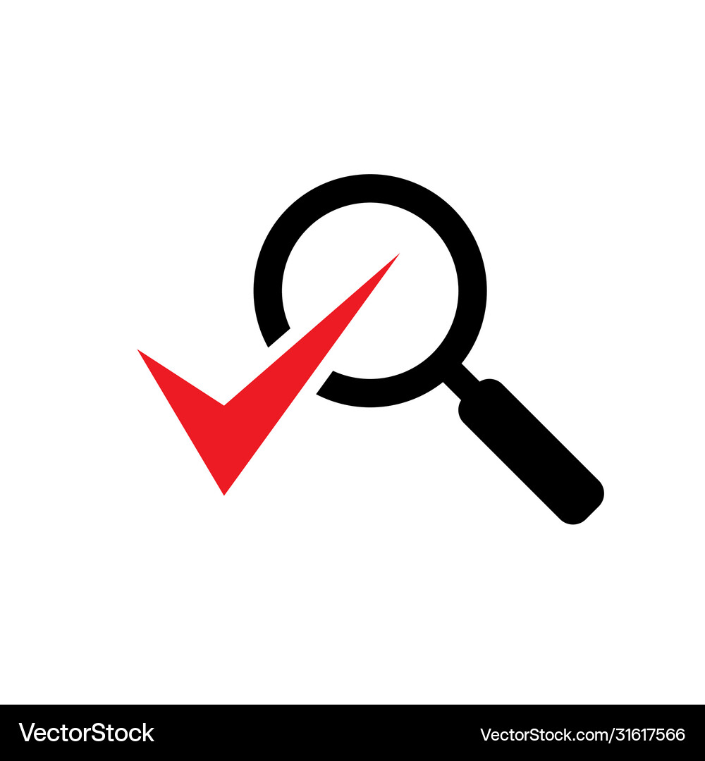 Magnifier with check mark - black icon on white Vector Image